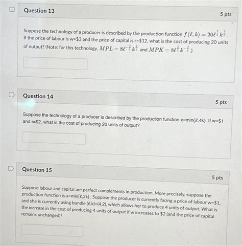 Solved Suppose The Technology Of A Producer Is Described By