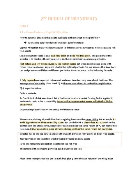 Mynotes Lecture 81 Meanvariance Capital Allocation Pdf