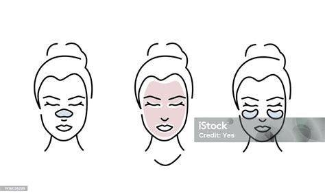 여성 얼굴 및 미용 화장품 패치 및 마스크 여성 스킨 케어 라인 개념 스파 트리트먼트 벡터 일러스트 레이 션 안대에 대한 스톡