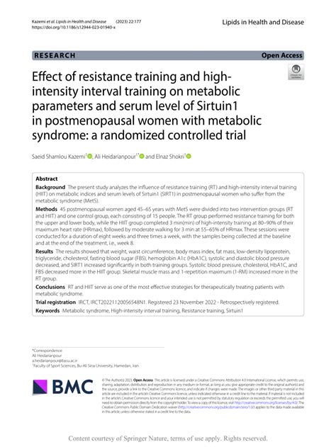 Pdf Effect Of Resistance Training And High Intensity Interval