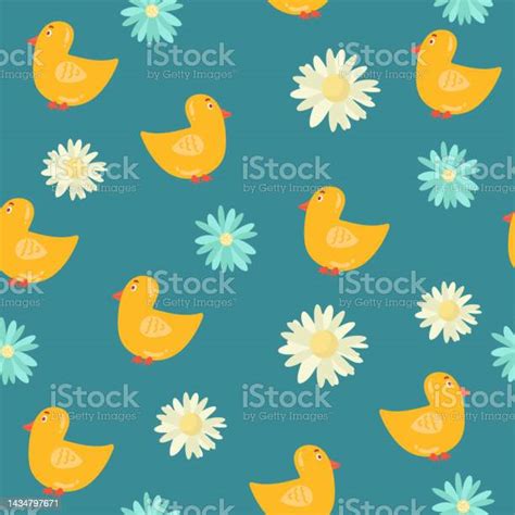 장난감 개체가 있는 파스텔 색상의 매끄러운 아기 패턴 오리 벡터 일러스트 레이 션 인쇄 배경 표지 포장 인사말 카드 포스터