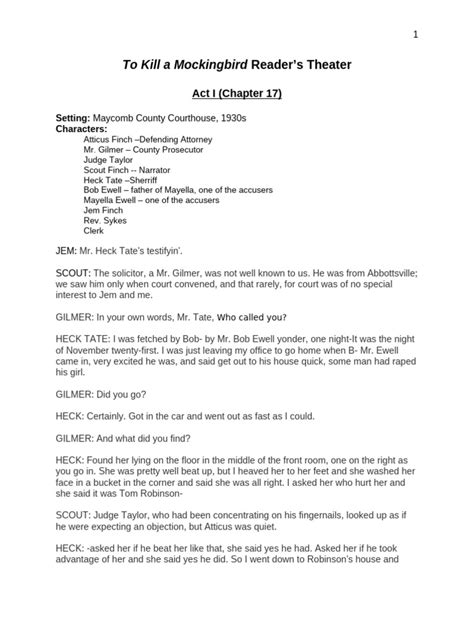 Tkam Readers Theater Trial Ch17 18 Pdf To Kill A Mockingbird
