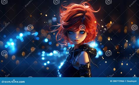 Gorgeous Redhead Girl With Magical Big Blue Eyes Generative Ai Stock Illustration
