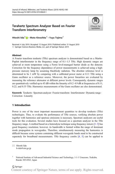 Terahertz Spectrum Analyzer Based On Fourier Transform Interferometry Request Pdf