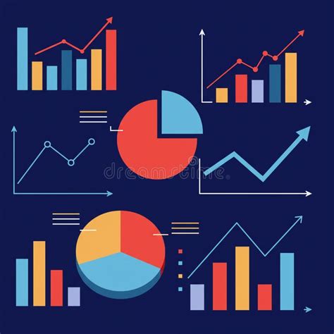 A Collection Of Colorful Data Visualizations On A Dark Blue Background Includes Bar Stock