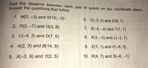 solved find the distance between each pair of points on the coordinate