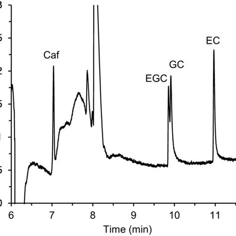Electropherogram Of Catechins And Caffeine In Initial Conditions