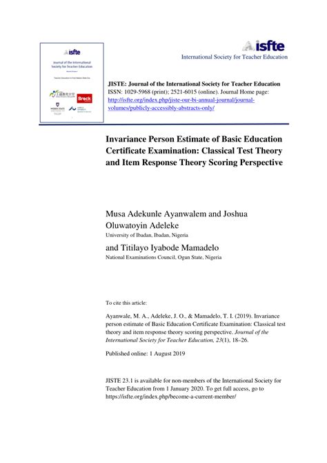 Pdf Invariance Person Estimate Of Basic Education Certificate Examination Classical Test