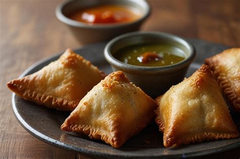 Delicious Samosas With Dipping Sauce Premium Ai Generated Image