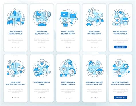 Premium Vector Market Segmentation Blue Onboarding Mobile App Screen Set