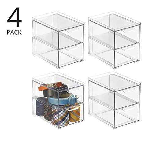 Mdesign Stackable Storage Containers Box With 2 Pull Out Drawers Stacking Plastic Drawer Bins