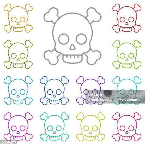 두개골 멀티 컬러 아이콘 간단한 얇은 선 Ui 및 Ux 웹 사이트 또는 모바일 응용 프로그램에 대한 생물학 아이콘의 윤곽 벡터 0명에 대한 스톡 벡터 아트 및 기타 이미지