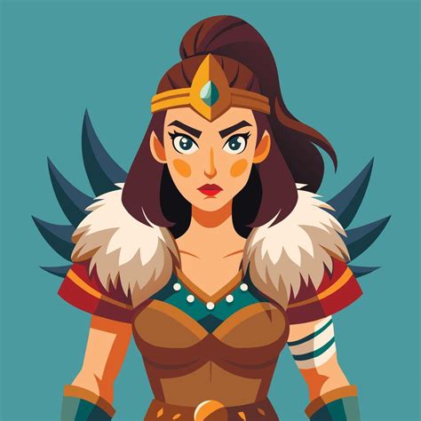A Cartoon Female Warrior With A Fur Collar 53205234 Vector Art At Vecteezy