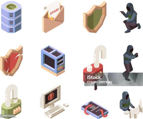 Karakter Hacker Jaringan Online Komputer Menyerang Cyber Padlock Data
