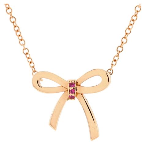 Tiffany And Co Bow Pendant Necklace 18k Rose Gold With Pink Sapphires