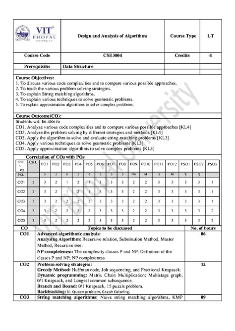 cse3004 design and analysis of algorithms lt 2 0 36 design and