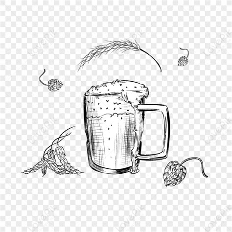 손으로 그린 스타일 흑백 일러스트 스케치 밀 맥주 잔핸들거품 Png 일러스트 무료 다운로드 Lovepik