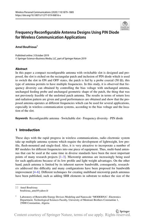 Frequency Reconfigurable Antenna Designs Using Pin Diode For Wireless Communication Applications