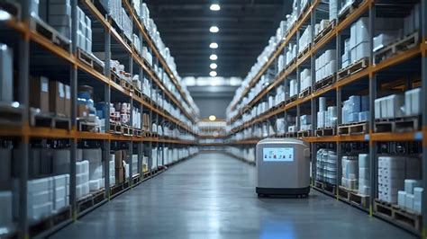 Advanced Smart Warehouse Setup With Automation Technologies In An Organized Inventory System For