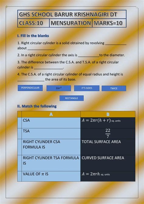 Mensuration Activity Live Worksheets