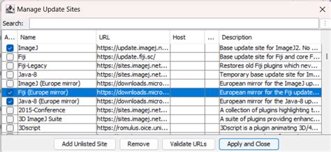errors with european mirrors for fiji and imagej usage and issues