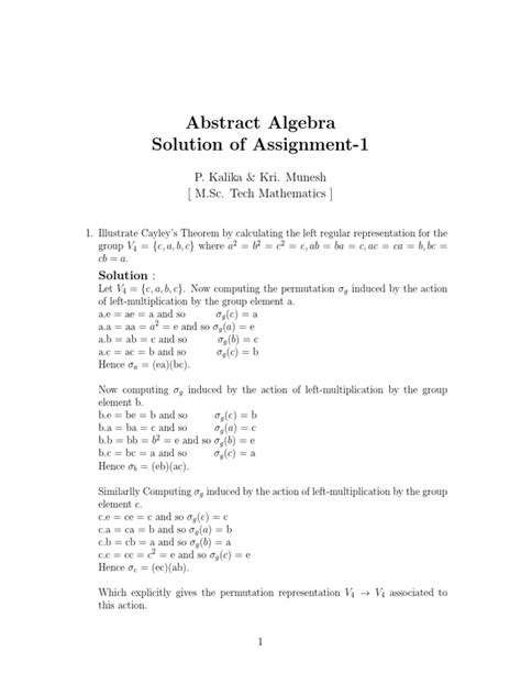 Abstract Algebra Assignment Solution Pdf Permutation Metric Geometry