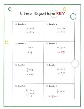 Solving Literal Equations Practice By Raising Our Standards TPT