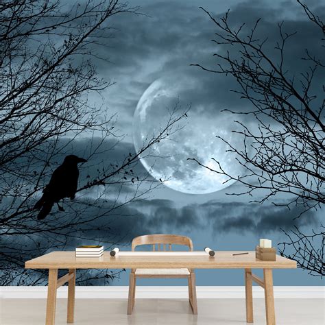 Wall26 Halloween Background With Spooky Forest And Full Moon
