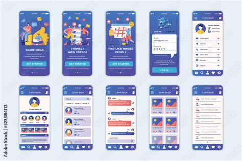 Social Network Concept Screens Set For Mobile App Template People Share Ideas Online Blogging Social Network Concept Screens Set For Mobile App Template People Share Ideas Online Blogging