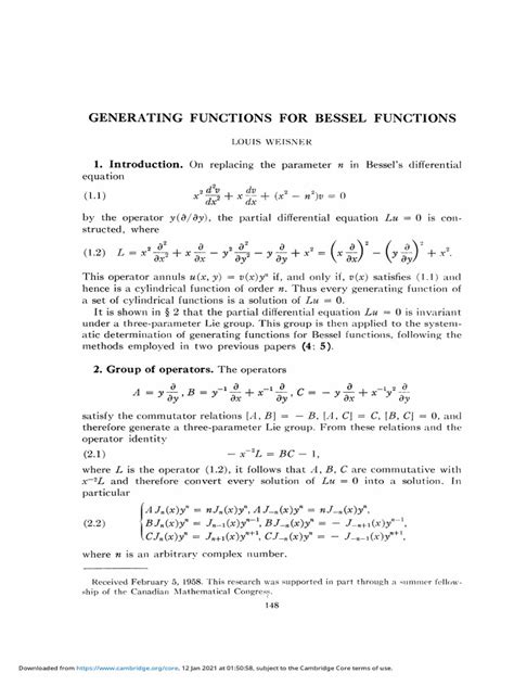 Generating Functions For Bessel Functions Pdf Equations Teaching