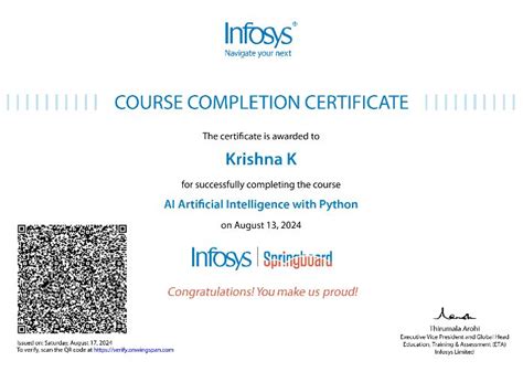 Krishna K On Linkedin Artificialintelligence Python Certification Infosysspringboard
