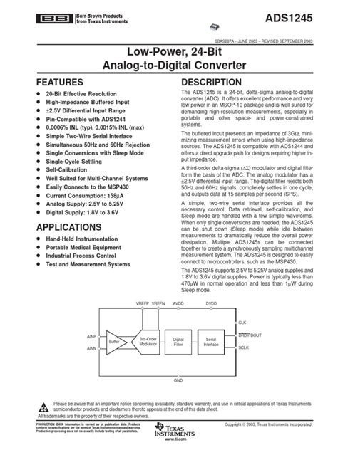 Ads 1245 Pdf Analog To Digital Converter Electronic Filter