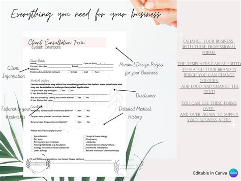 Editable Eyelash Consultation Form Consent Form Patch Test Photo