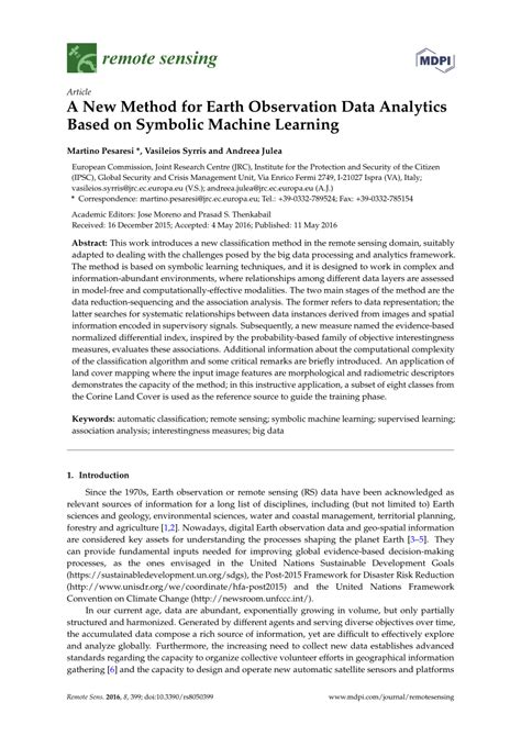 Pdf A New Method For Earth Observation Data Analytics Based On