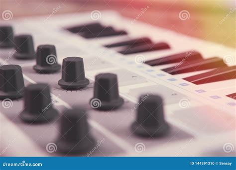 Close Up Of MIDI Controller Volume Fader Knob And Keys Stock Photo Image Of Keyboard Audio