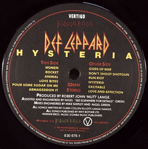 Def Leppard Hysteria Lp Виниловая пластинка 12 6300 руб