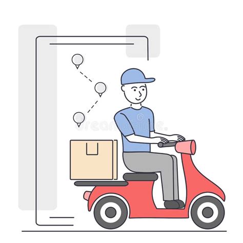 Vector Illustration Of A Courier On A Motorcycle Home Delivery Stock