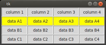 Python Tkinter Highlight A Row Of A Label Table Stack Overflow