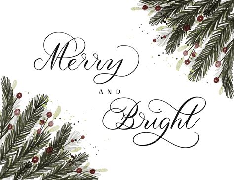 Merry And Bright Christmas Card Blue Skies Lettering