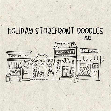 Christmas Storefront Doodles Png Hand Drawn Shops Santas Workshop