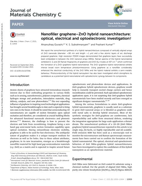 Pdf Nanofiller Graphene Zno Hybrid Nanoarchitectures Optical Electrical And Optoelectronic