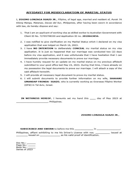 Affidavit Marital Status Zosimo Suazo Jr Pdf