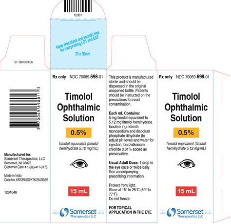 Timolol Hemihydrate Ophthalmic Solution Package Insert Prescribing Info