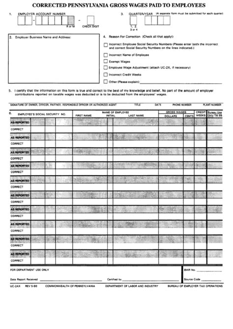 Form Uc 2ax Corrected Pennsylvania Gross Wages Paid To Employees Printable Pdf Download
