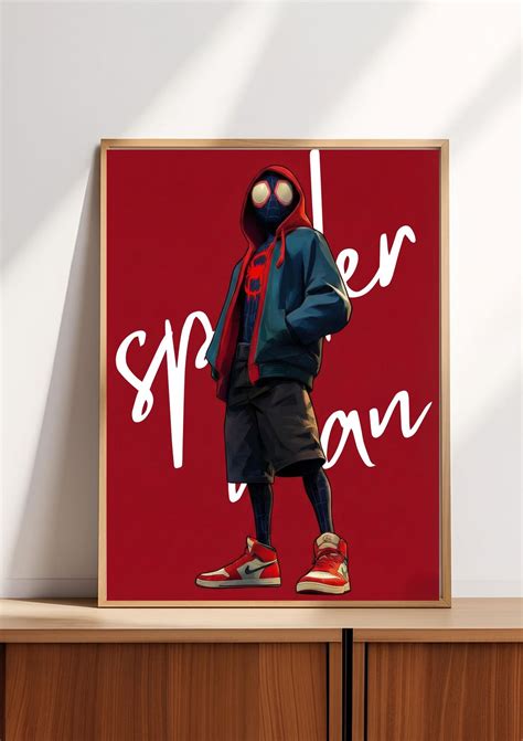 Miles Morales Spider Man Poster Red Superhero Wall Art Urban