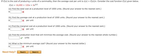 solved if c x is the cost of producing x units of a