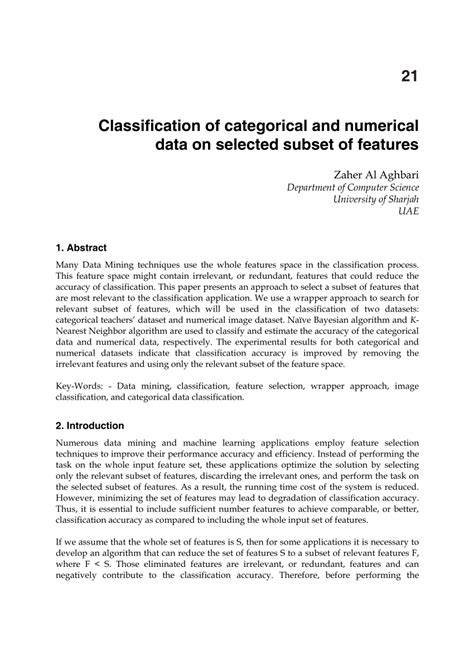 pdf classification of categorical and numerical data on selected