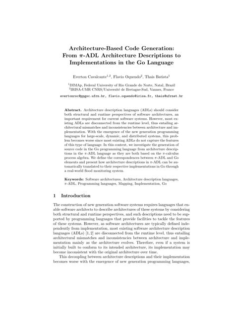 Pdf Architecture Based Code Generation From π Adl Architecture Descriptions To