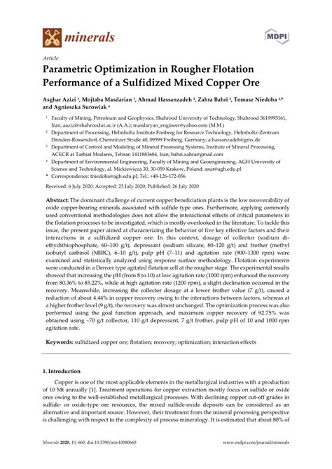 Pdf Parametric Optimization In Rougher Flotation Performance Of A Sulfidized Mixed Copper Ore