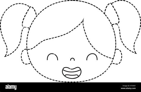 Dotted Shape Smile Girl Head With Two Tails Hair Stock Vector Image